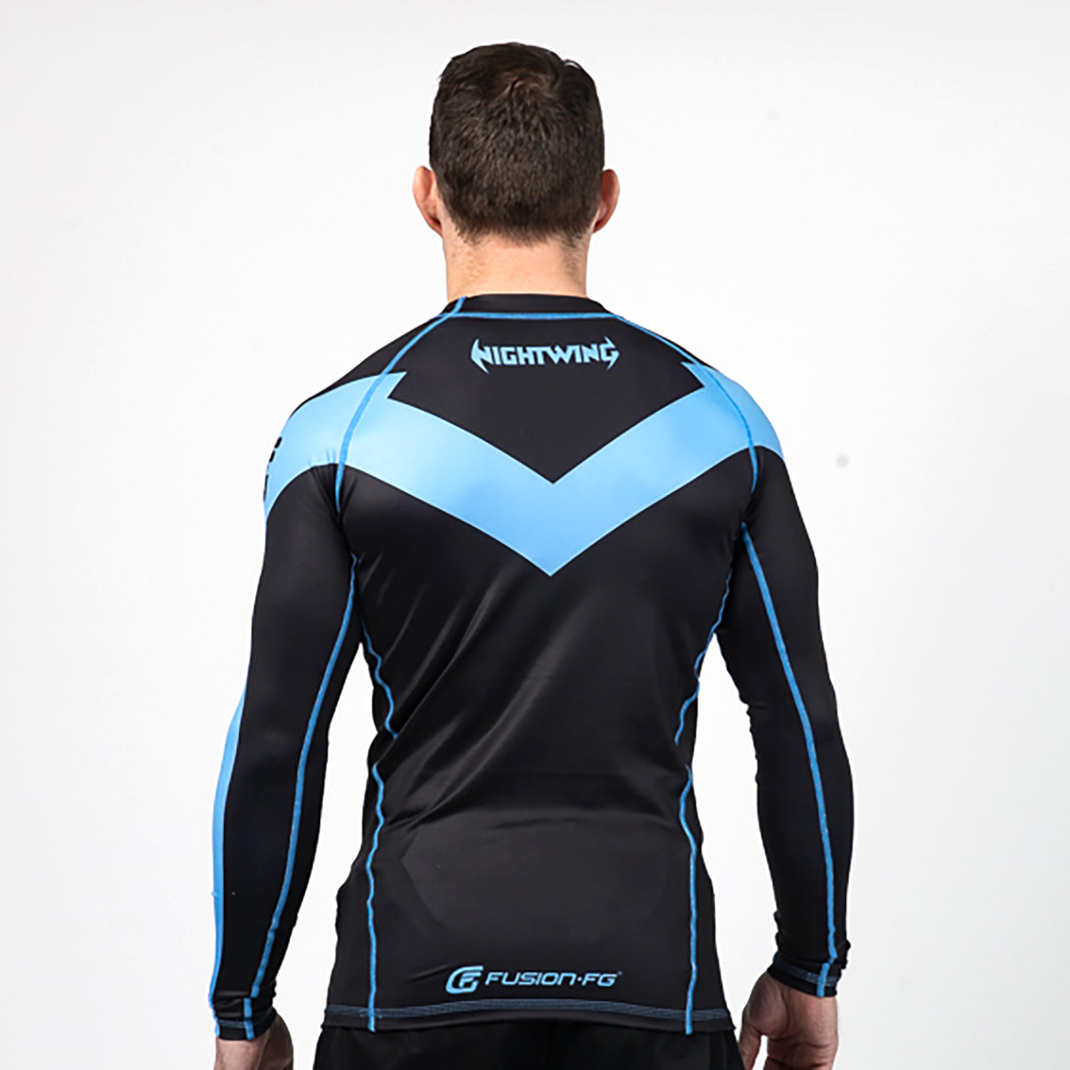 Fusion Fight Gear Nightwing Blue V BJJ Rash Guard compression shirt